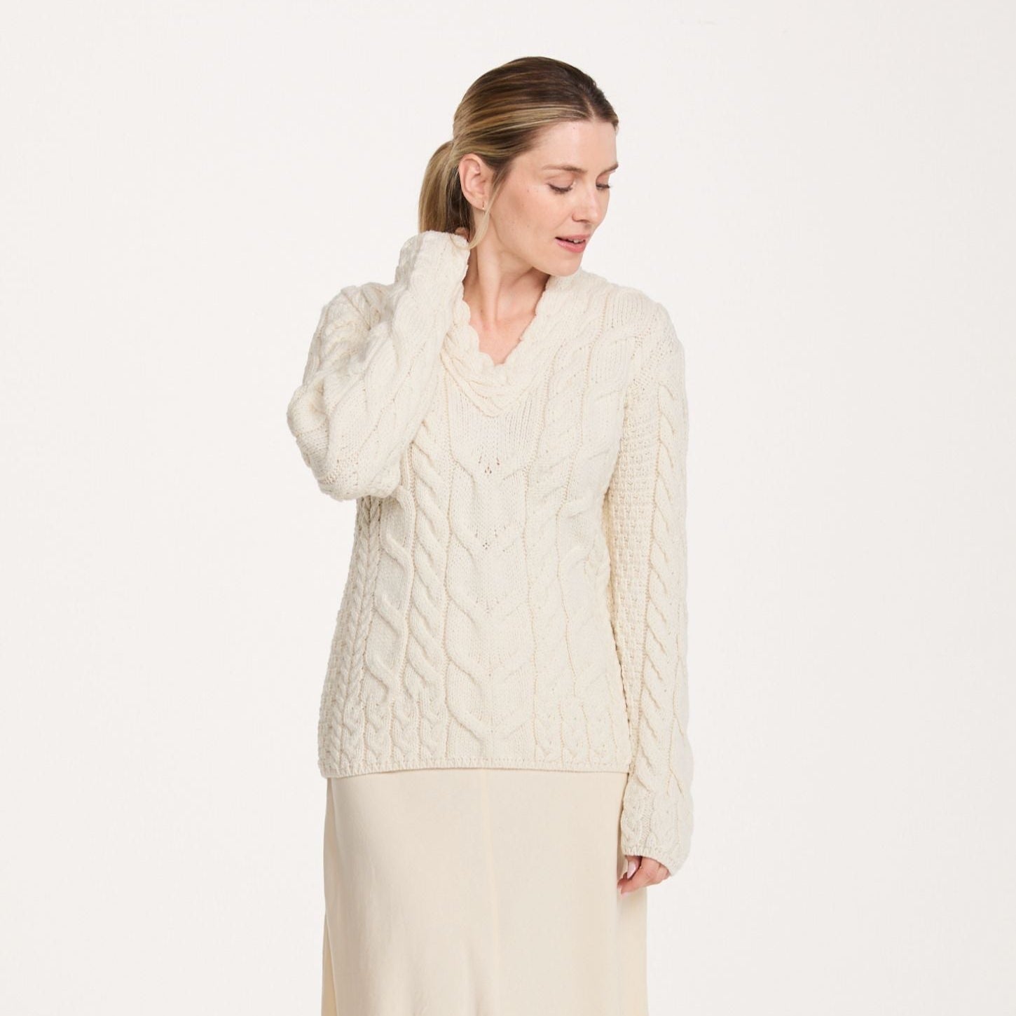 Tralee Ladies V-Neck Natural Sweater