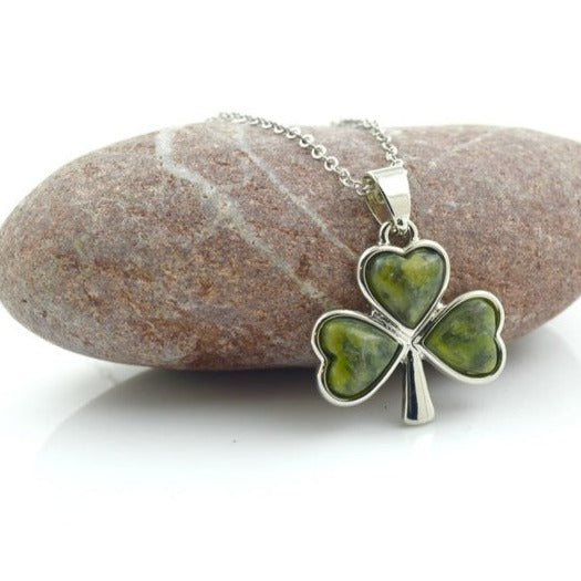 Silver Plated Connemara Marble Shamrock Pendant