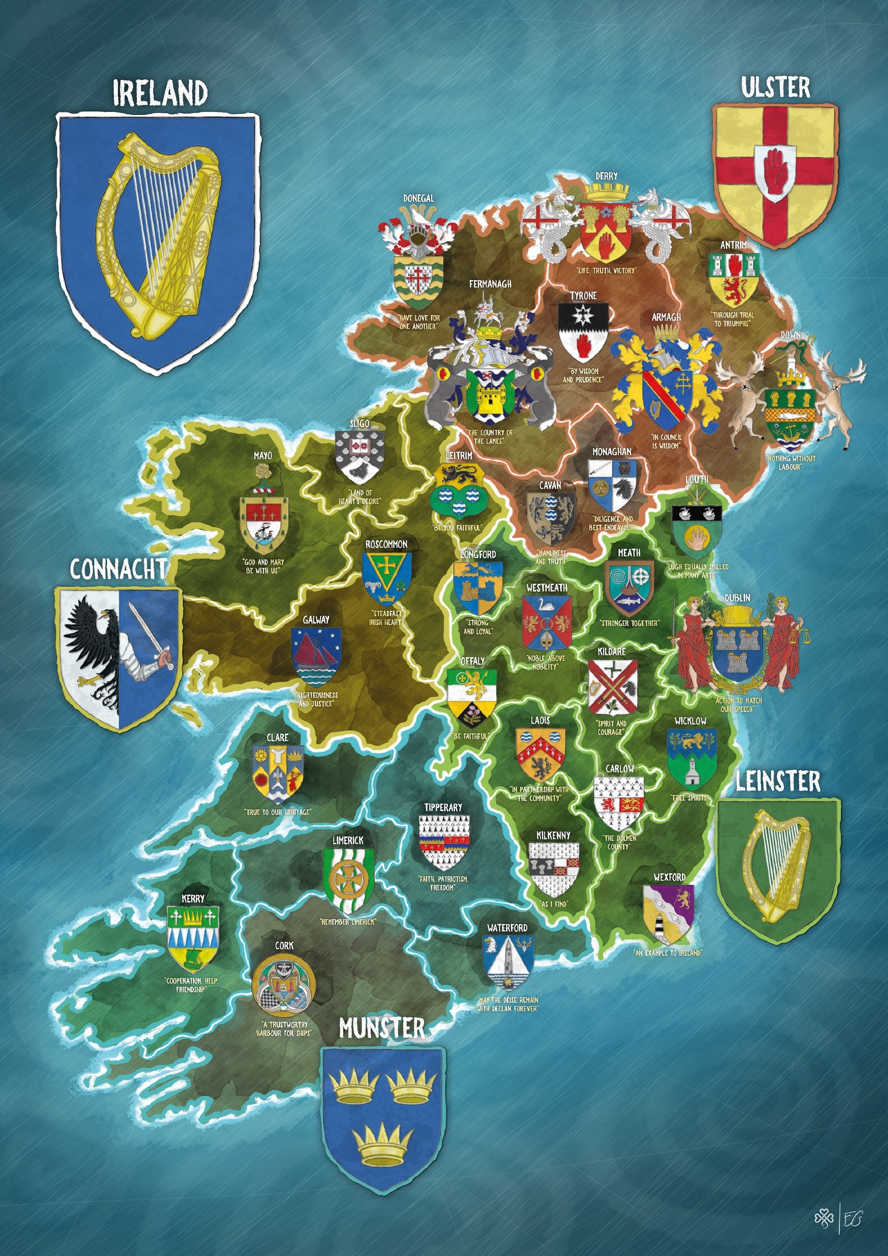 Ireland Coat of Arms Map | Wall Prints | Gifts of Ireland