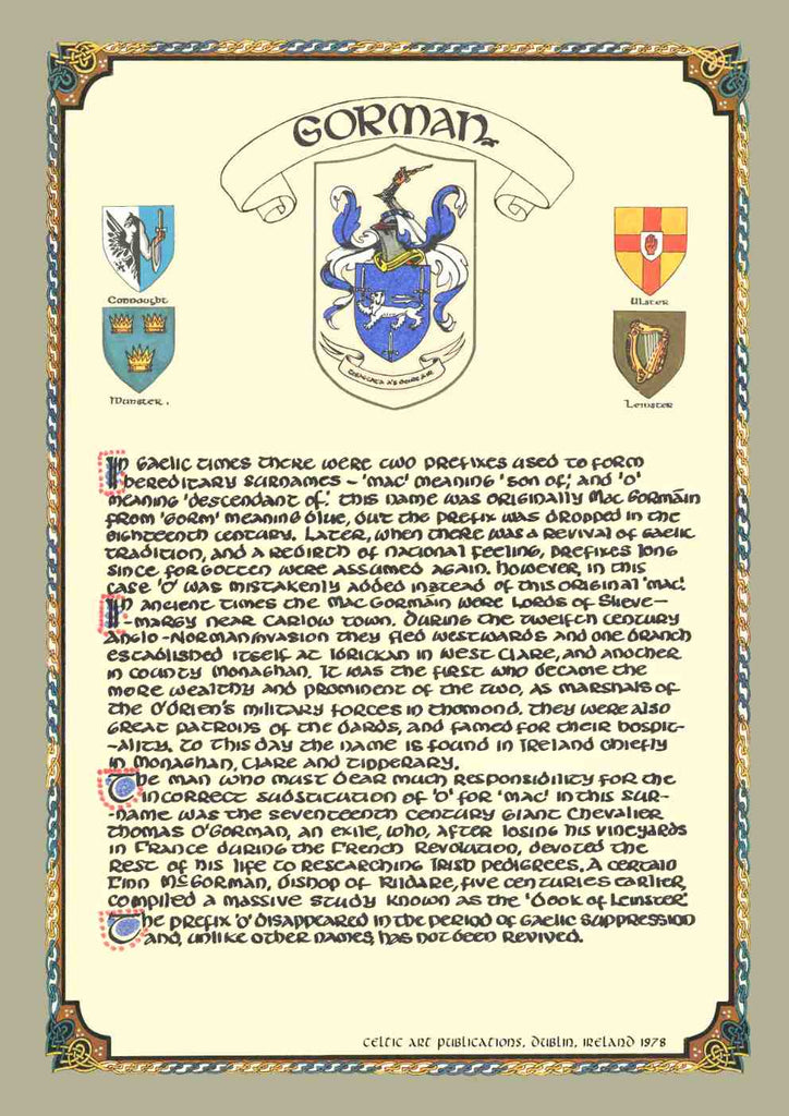 Gorman Family Crest Parchment | Gifts of Ireland
