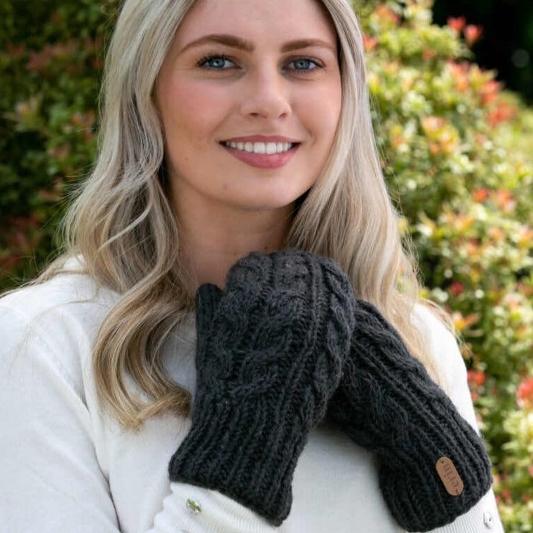 Charcoal Aran Wool Mittens | Erin Knitwear | Gifts of Ireland